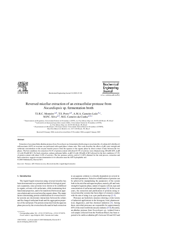 Pdf Reversed Micellar Extraction Of An Extracellular Protease From Sp