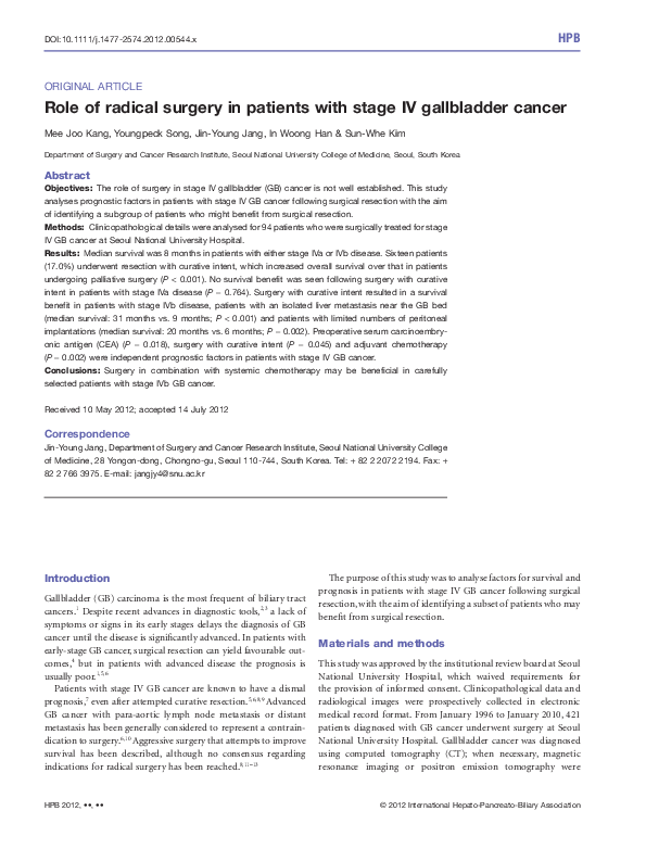 (PDF) Role of radical surgery in patients with stage IV gallbladder ...