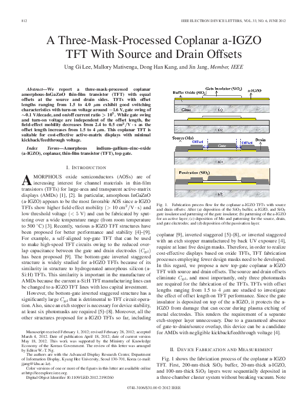 (PDF) A Three-Mask-Processed Coplanar a-IGZO TFT With Source and Drain ...