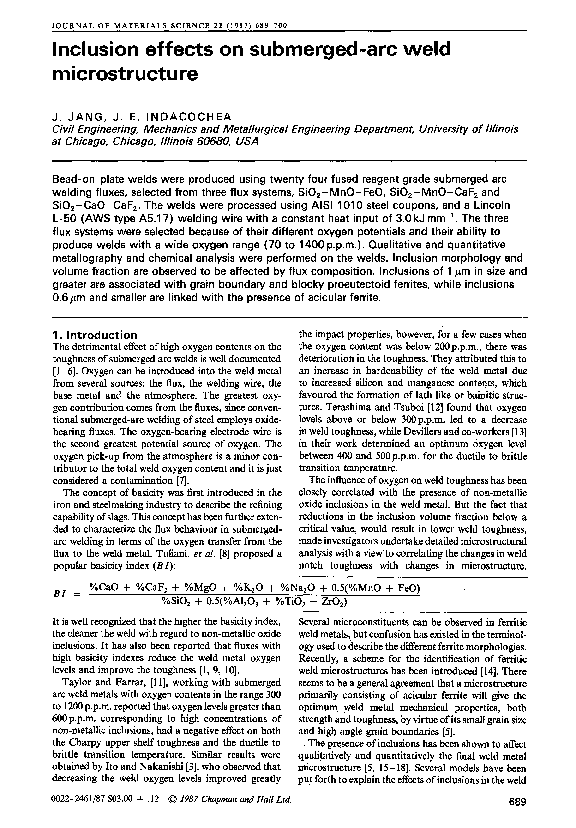 (PDF) Inclusion effects on submerged-arc weld microstructure