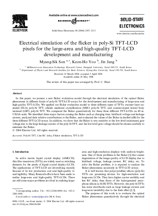 (PDF) Electrical simulation of the flicker in poly-Si TFT-LCD pixels for the large-area and high ...