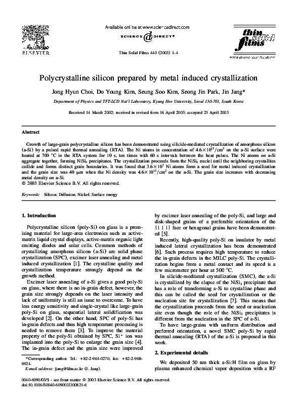 (PDF) Polycrystalline silicon prepared by metal induced crystallization