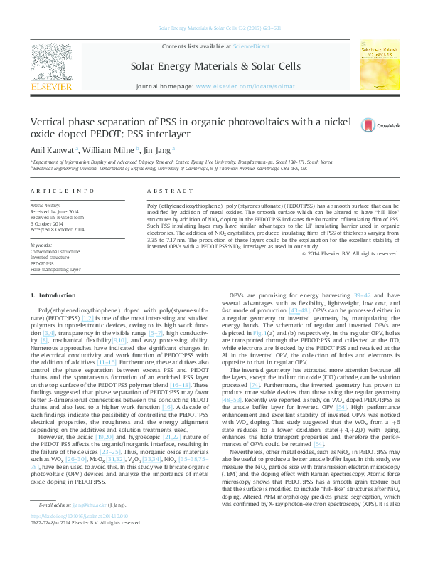(PDF) Vertical phase separation of PSS in organic photovoltaics with a ...