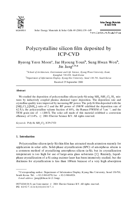 (PDF) Polycrystalline silicon film deposited by ICP-CVD