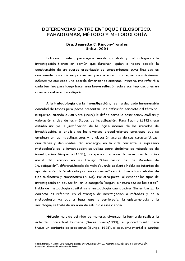 (PDF) DIFERENCIAS ENTRE ENFOQUE FILOSÓFICO, PARADIGMAS, MÉTODO Y METODOLOGÍA