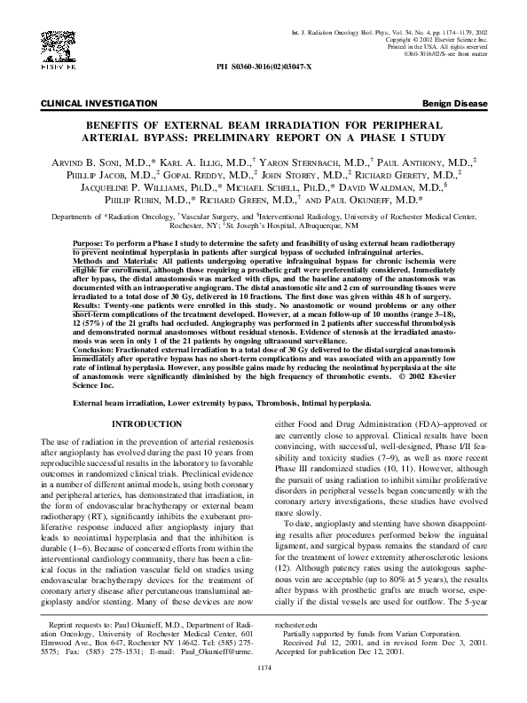 (PDF) Benefits of external beam irradiation for peripheral arterial bypass: preliminary report ...