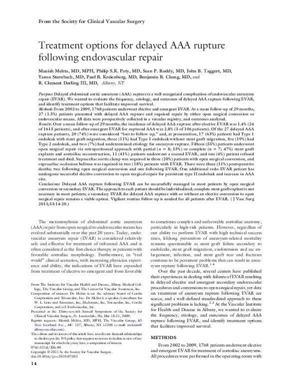 (PDF) Treatment options for delayed AAA rupture following endovascular ...