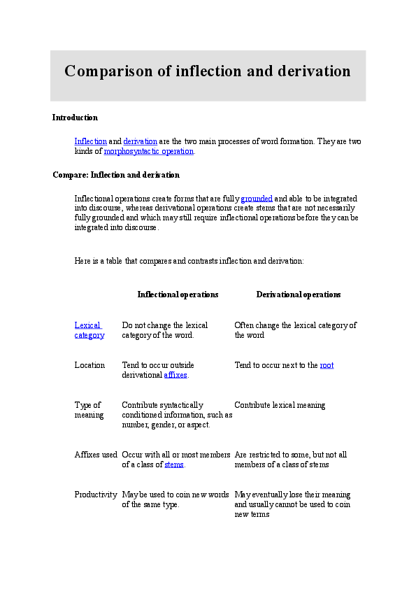 (DOC) Comparison of inflection and derivation