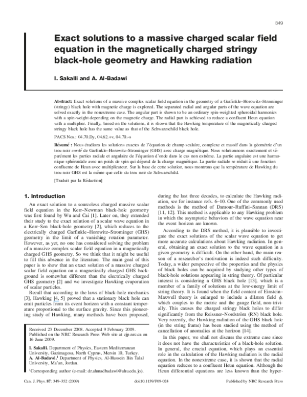 (PDF) Exact solutions to a massive charged scalar field equation in the magnetically charged ...