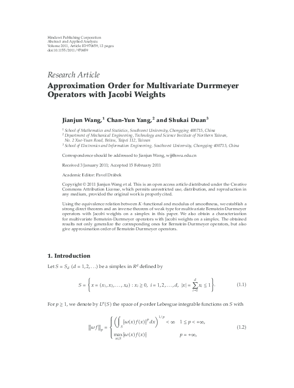 Pdf Approximation Order For Multivariate Durrmeyer Operators With Jacobi Weights