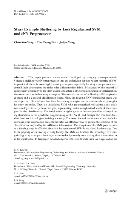 (PDF) Stray Example Sheltering by Loss Regularized SVM and k NN ...