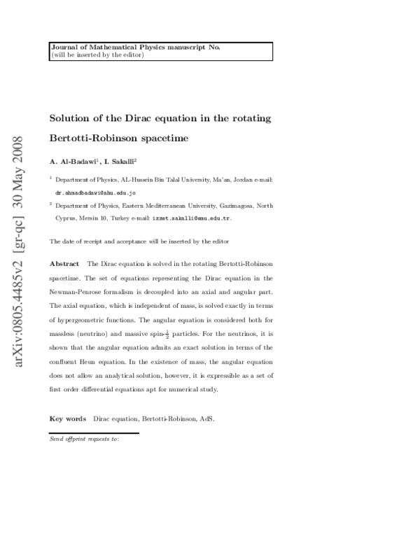 (PDF) Solution of the Dirac equation in the rotating Bertotti-Robinson ...
