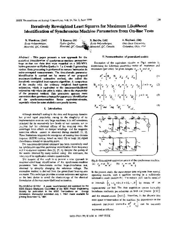 Pdf Iteratively Reweighted Least Squares For Maximum Likelihood Identification Of Synchronous