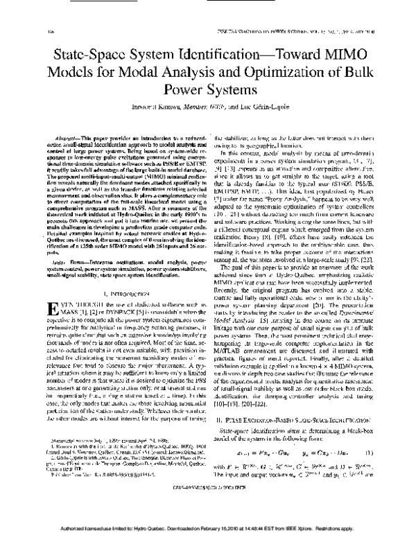 Pdf State Space System Identification Toward Mimo Models For Modal Analysis And Optimization