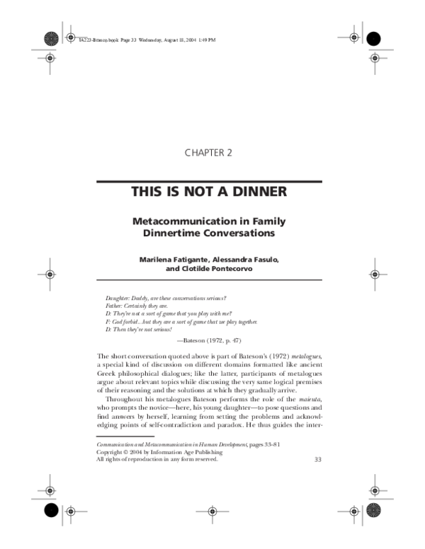 (PDF) Metacommunication in Family Dinnertime Conversations