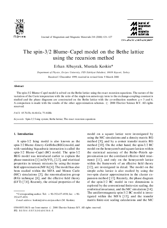 (PDF) The spin-3/2 Blume–Capel model on the Bethe lattice using the ...