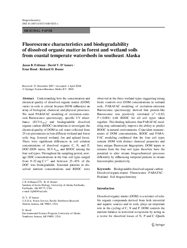 (PDF) Fluorescence characteristics and biodegradability of dissolved organic matter in forest ...