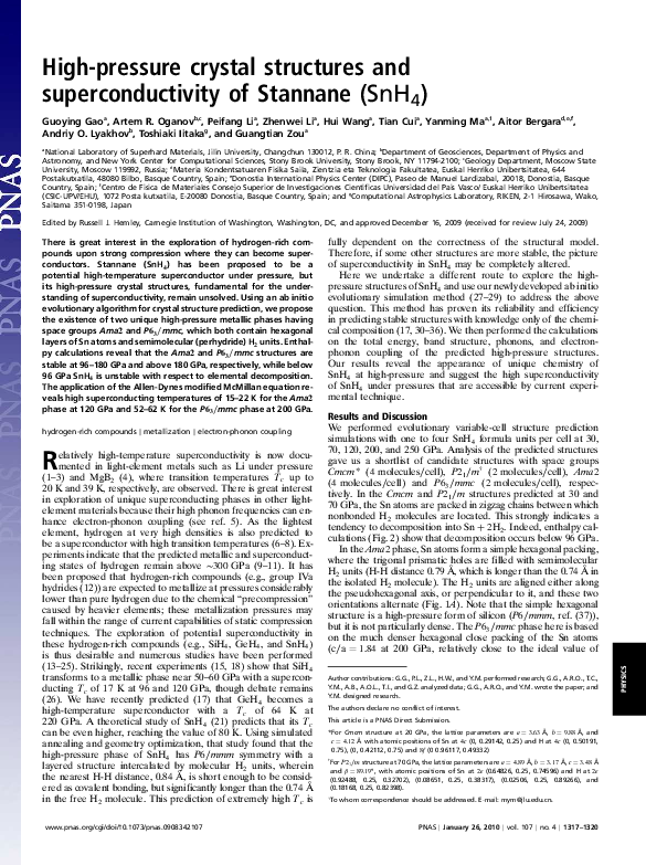 (PDF) High-pressure crystal structures and superconductivity of ...