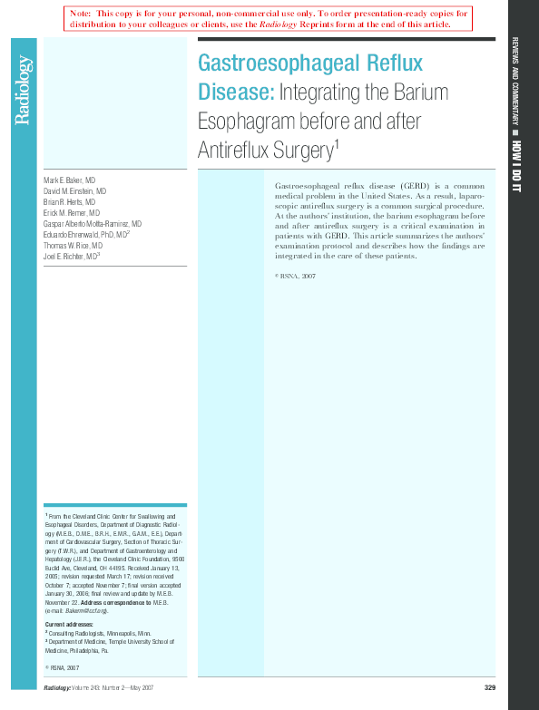 (PDF) Gastroesophageal Reflux Disease: Integrating the Barium ...