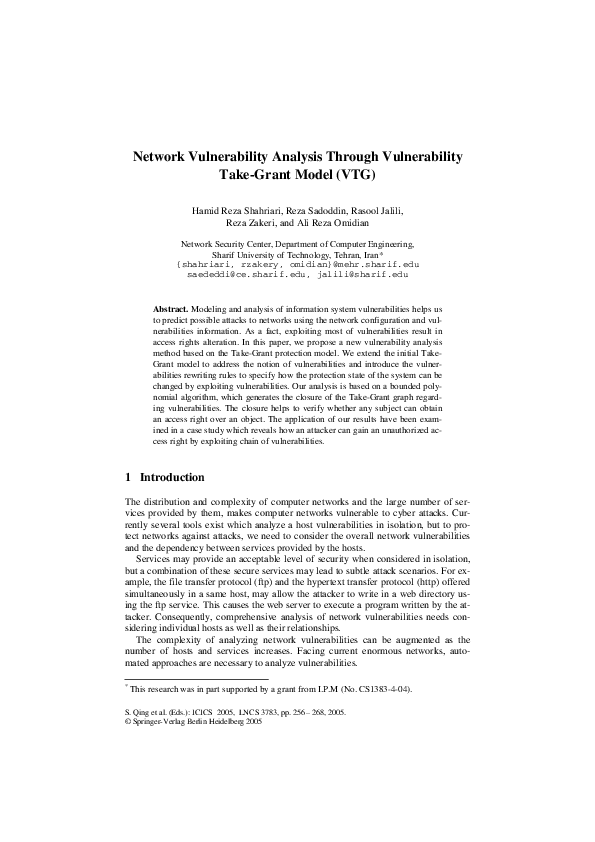 (PDF) Network Vulnerability Analysis Through Vulnerability Take-Grant Model (VTG