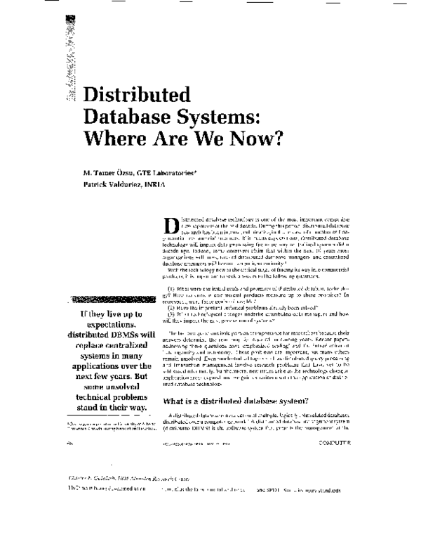 (PDF) Distributed Database Systems: Where Are We Now