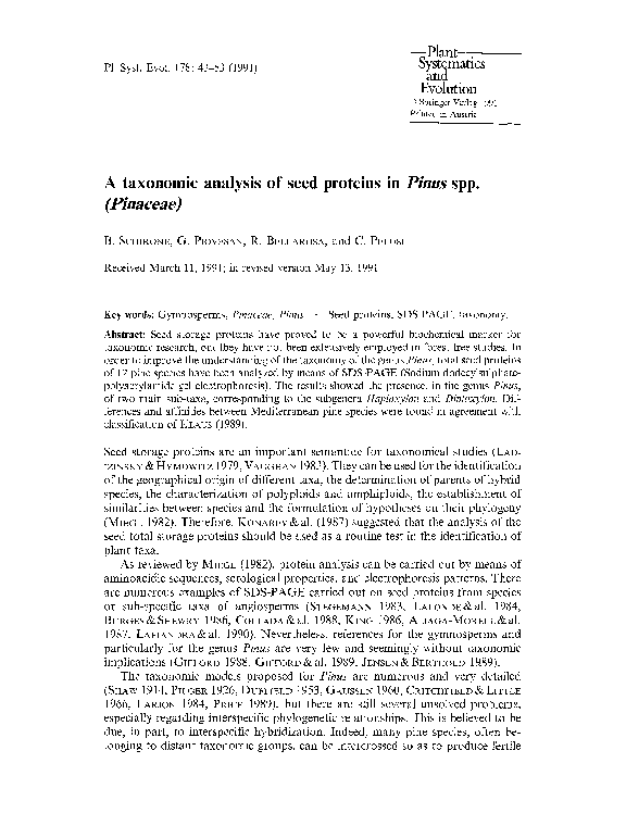 (PDF) A taxonomic analysis of seed proteins in Pinus spp. (Pinaceae