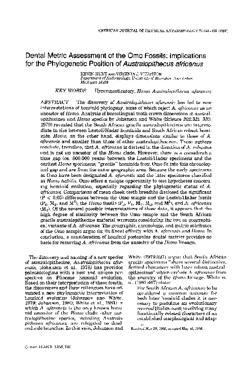 (PDF) Dental metric assessment of the Omo fossils: Implications for the ...