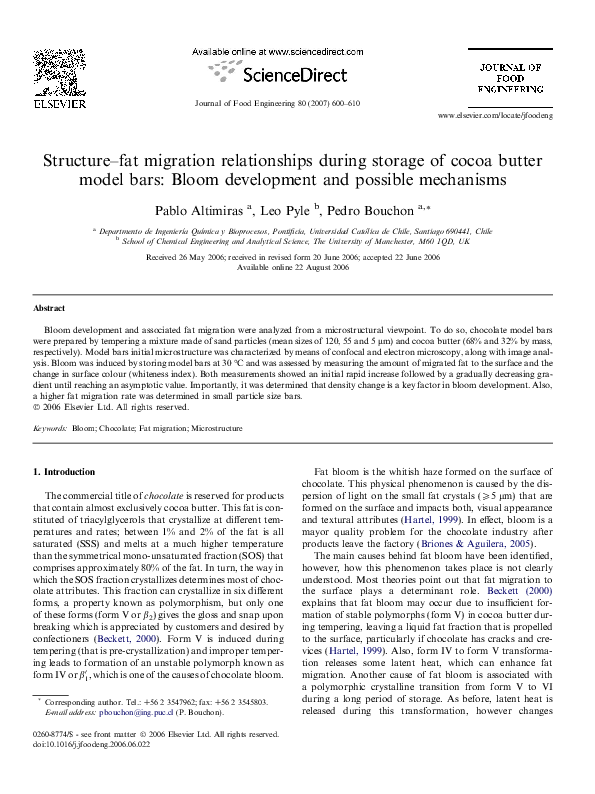 (PDF) Structure–fat migration relationships during storage of cocoa ...