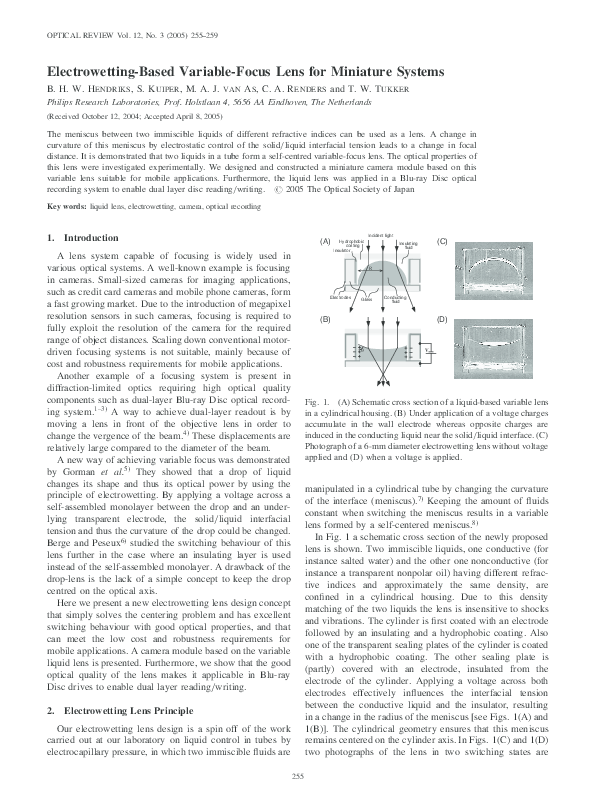 (PDF) Electrowetting-Based Variable-Focus Lens for Miniature Systems