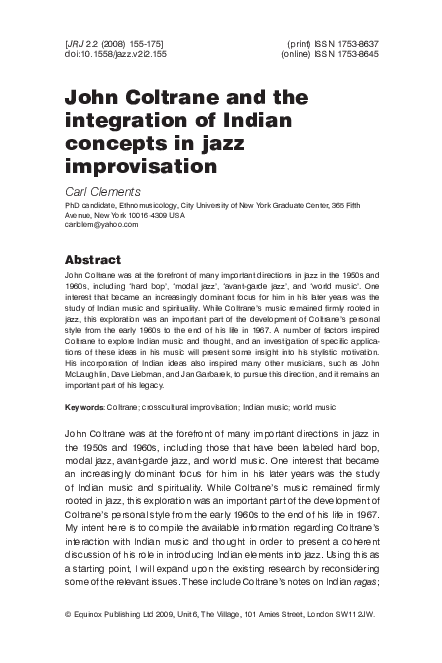 (PDF) John Coltrane and the integration of Indian concepts in jazz ...