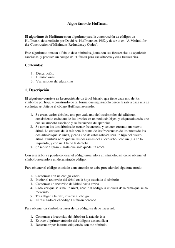 (PDF) Algoritmo de Huffman