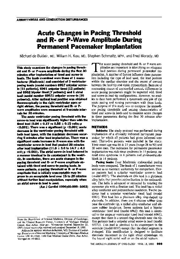 (PDF) Acute changes in pacing threshold and R- or P-wave amplitude ...