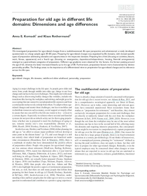 (PDF) Preparation for old age in different life domains Dimensions and ...