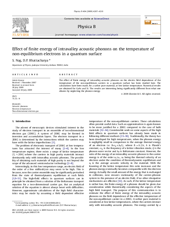 (PDF) Effect of finite energy of intravalley acoustic phonons on the temperature of non ...
