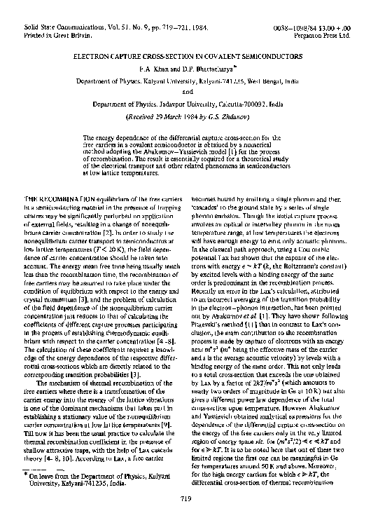 Pdf Electron Capture Cross Section In Covalent Semiconductors