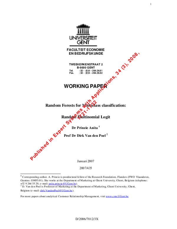 (PDF) Random Forests for multiclass classification: Random MultiNomial ... (PDF) Random Forests for multiclass classification: Random MultiNomial ...