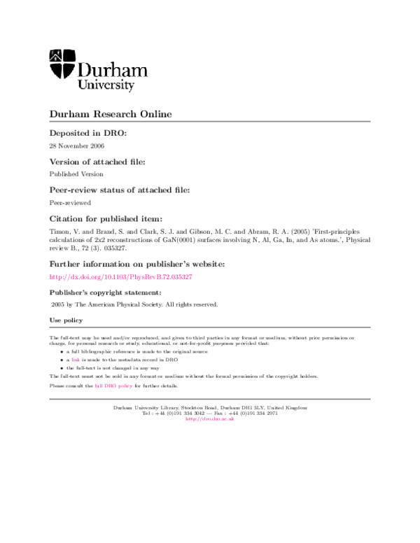 (PDF) First-principles calculations of 2×2 reconstructions of GaN(0001 ...