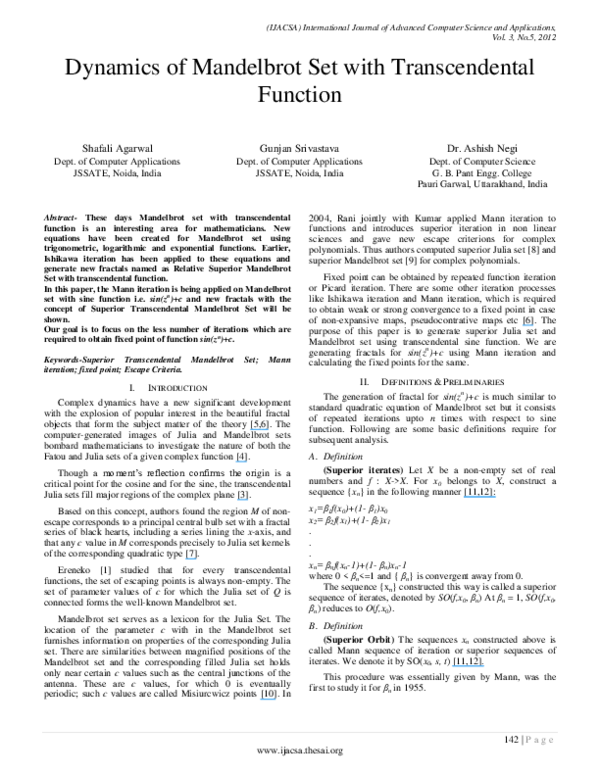 (PDF) Dynamics of Mandelbrot set with Transcendental Function