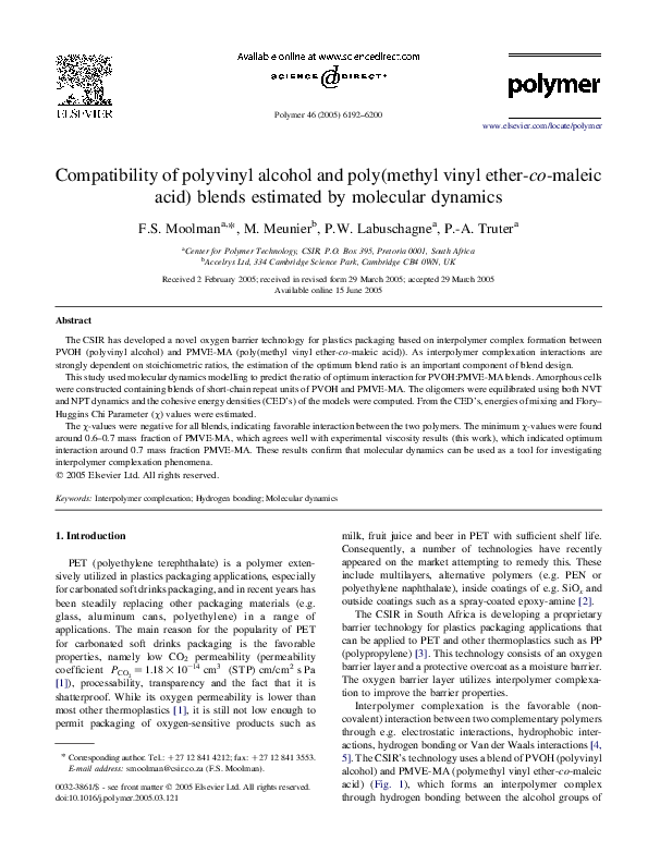 (PDF) Compatibility of polyvinyl alcohol and poly(methyl vinyl ether ...