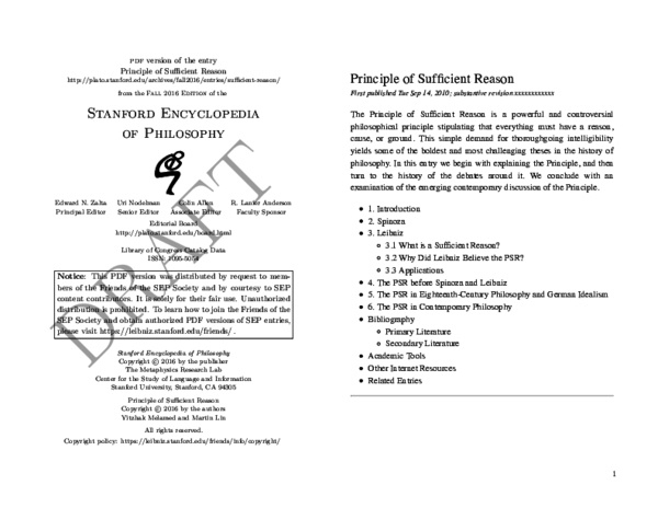 (PDF) "The Principle of Sufficient Reason", The Stanford Online ...