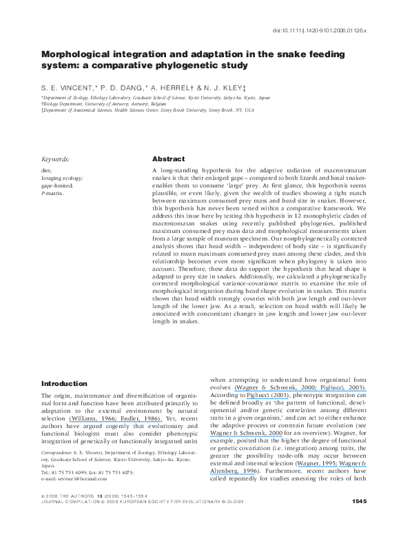 (PDF) Morphological integration and adaptation in the snake feeding ...