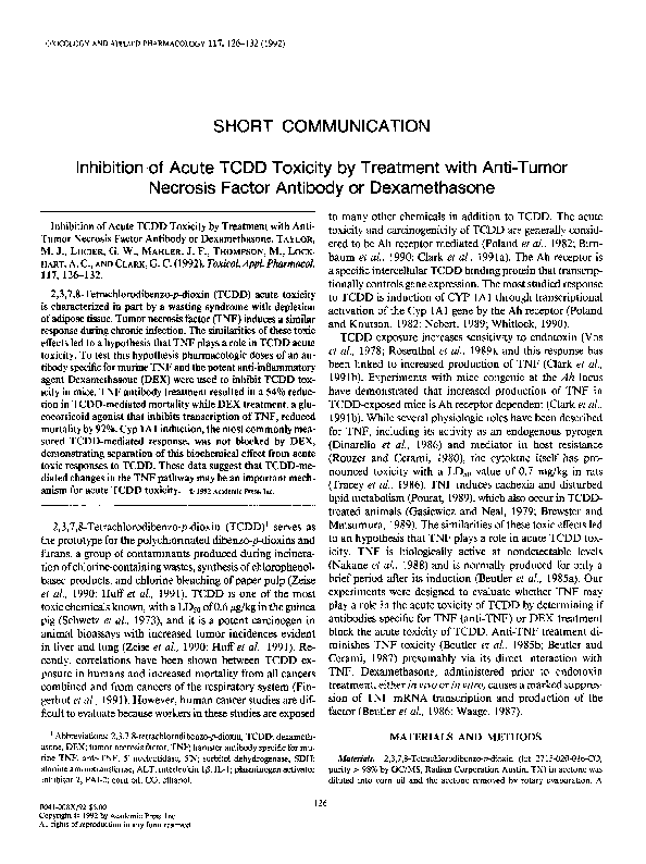 (PDF) Inhibition of acute TCDD toxicity by treatment with anti-tumor ...