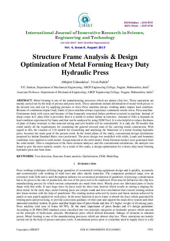 (PDF) Structure Frame Analysis & Design Optimization of Metal Forming ...
