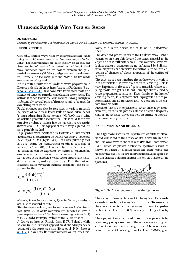 (PDF) Ultrasonic Rayleigh wave tests on stones
