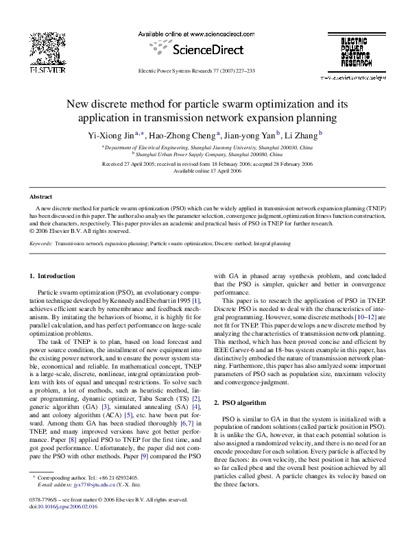 Pdf New Discrete Method For Particle Swarm Optimization And Its Application In Transmission 2601