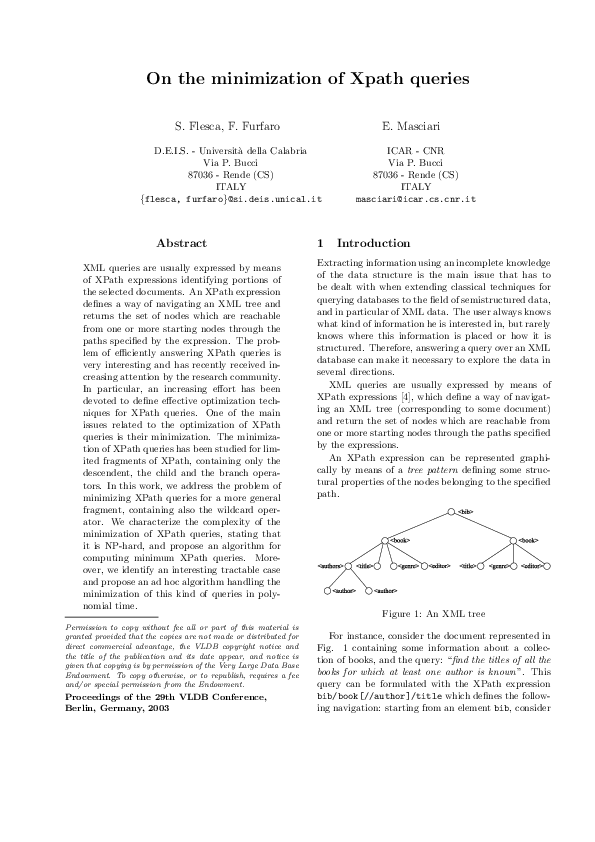 (PDF) On the minimization of XPath queries