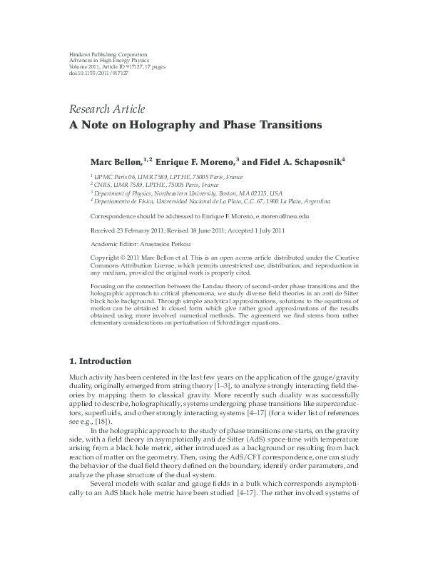 (PDF) A Note on Holography and Phase Transitions