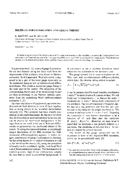 (PDF) Beltrami parametrization and string theory | Marc Bellon - Academia.edu
