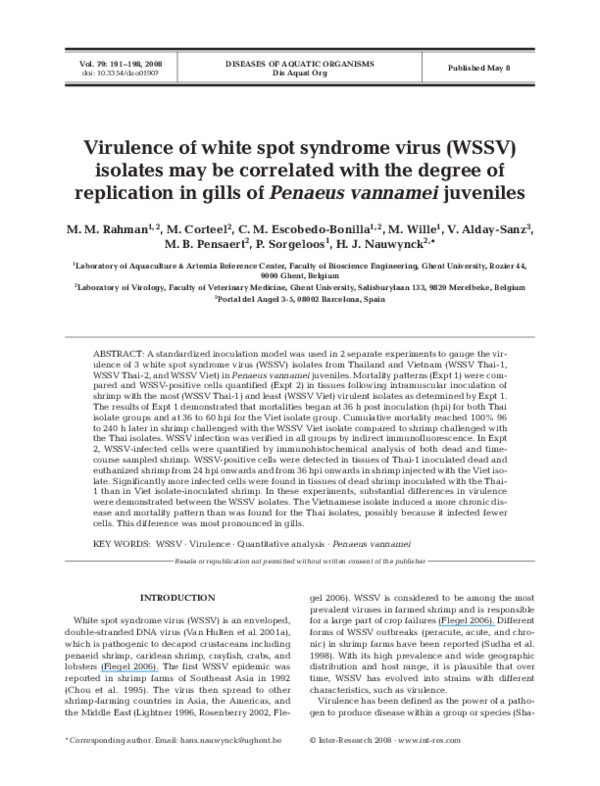 (PDF) Virulence of white spot syndrome virus (WSSV) isolates may be ...