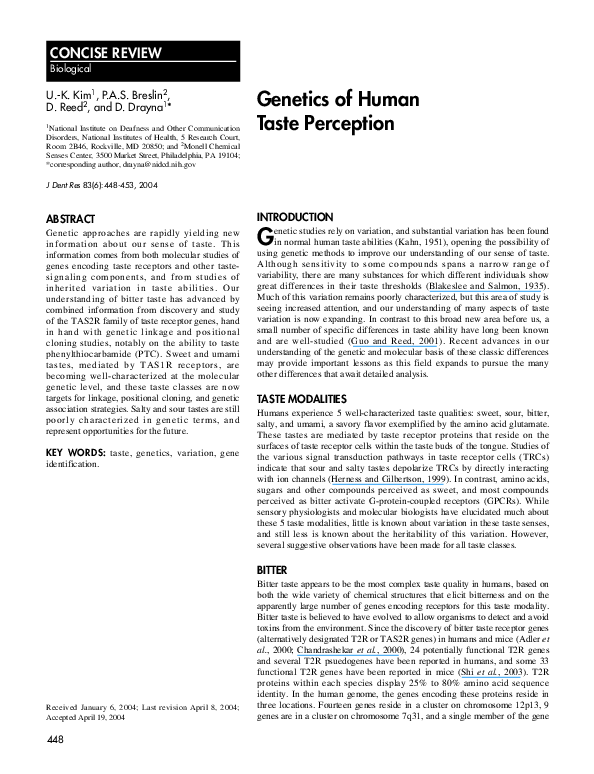 (PDF) Genetics of Human Taste Perception